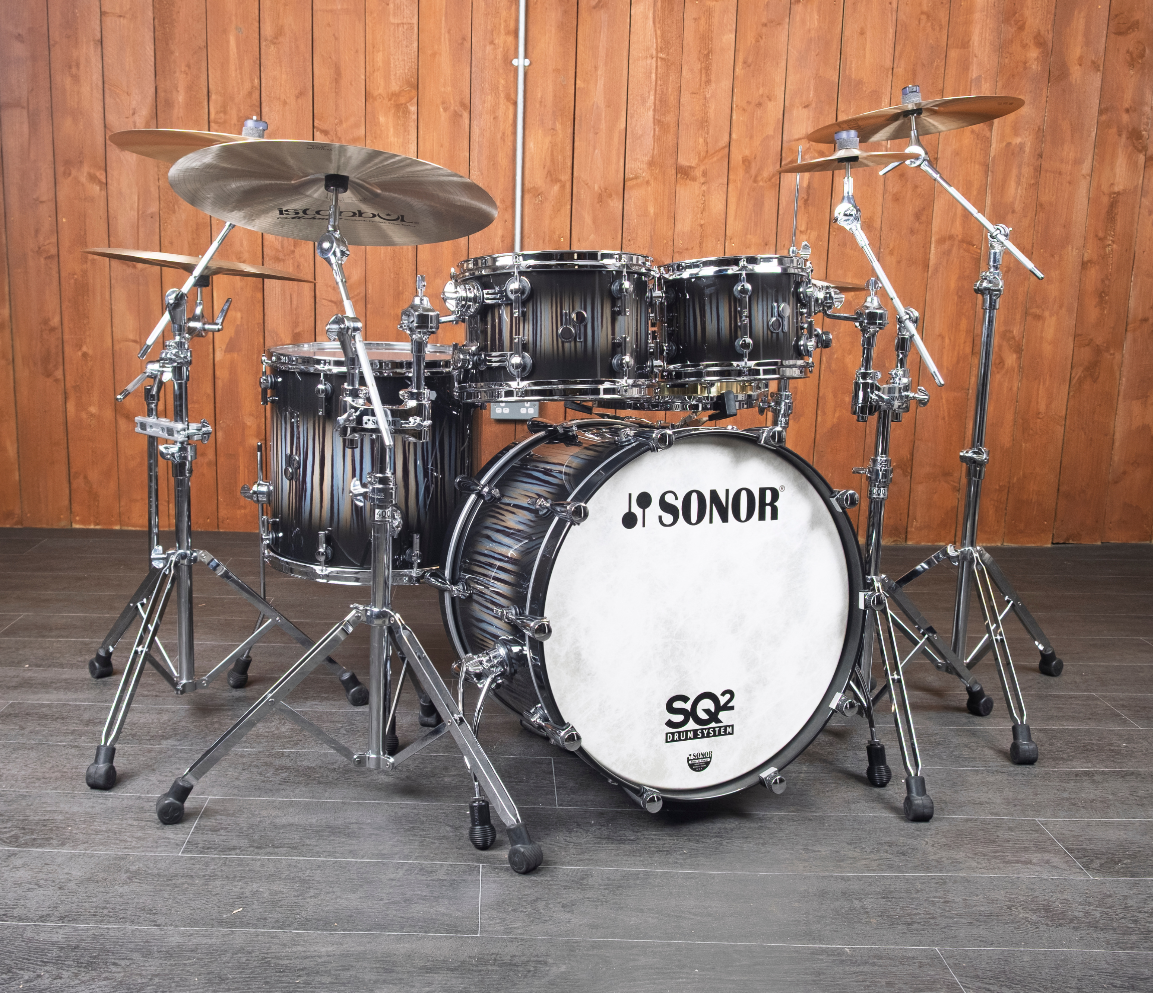 SONOR SQ2 22" 4-piece Shell Pack In Strata Wood High Gloss Black Burst ...